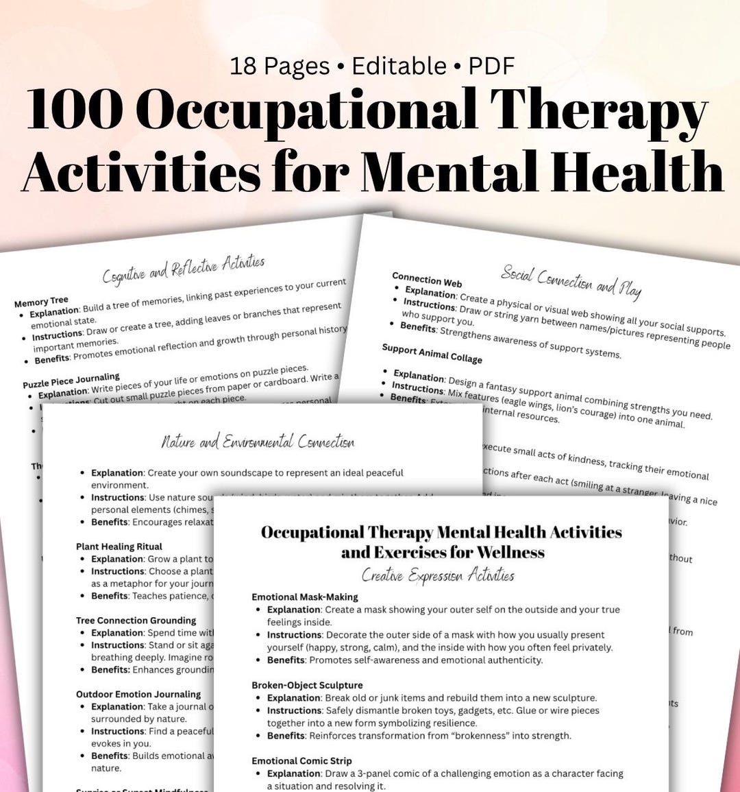 100 Occupational Therapy Mental Health Activities and Exercises Mental ...