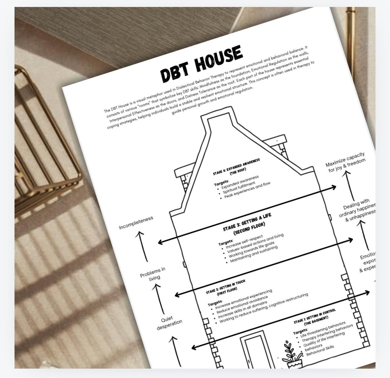 DBT House Cheat Sheet Client Mindfulness Printout Emotional Regulation ...
