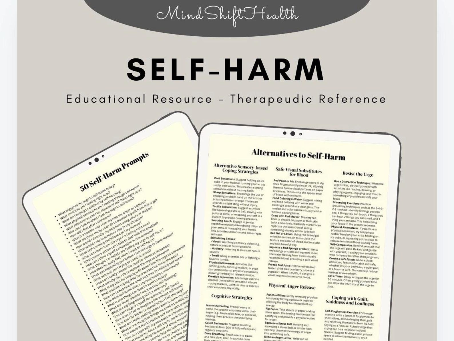 Self Harm Alternatives Worksheet Self Harm Journal Prompts Therapist ...