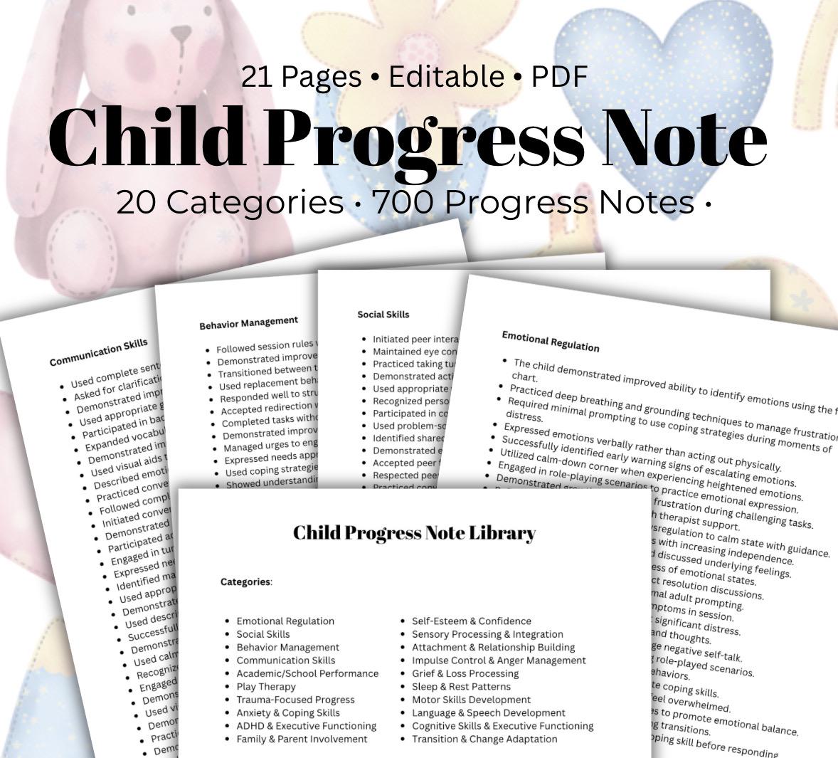Child Therapy Progress Notes Editable Childrens Counseling Tool ...