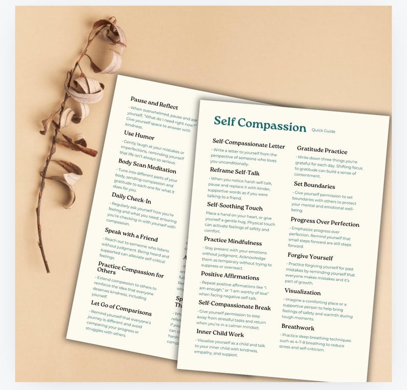 Self Compassion Coping Skills Cheat Sheet Mindfulness & Self-care ...