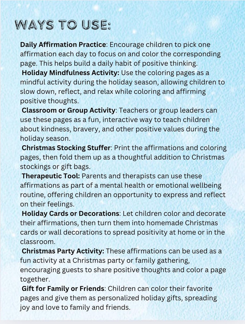 Christmas Coloring Pages Kids Holiday Activity Affirmations Christmas ...