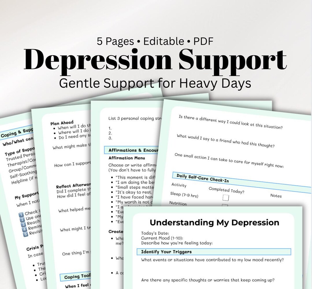 Depression Worksheet Mental Health Workbook Therapist Client Handout ...