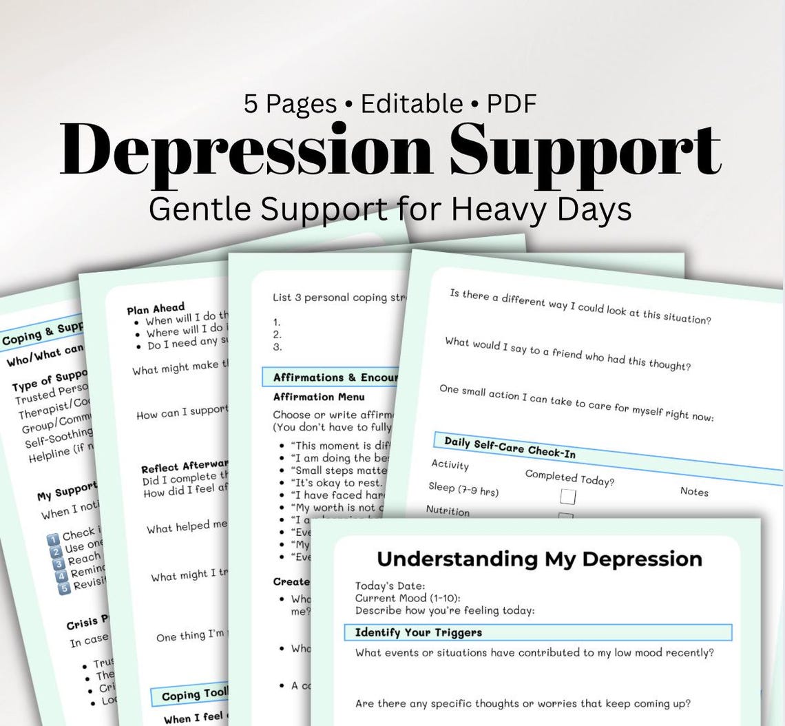 Depression Worksheet Mental Health Workbook Therapist Client Handout ...