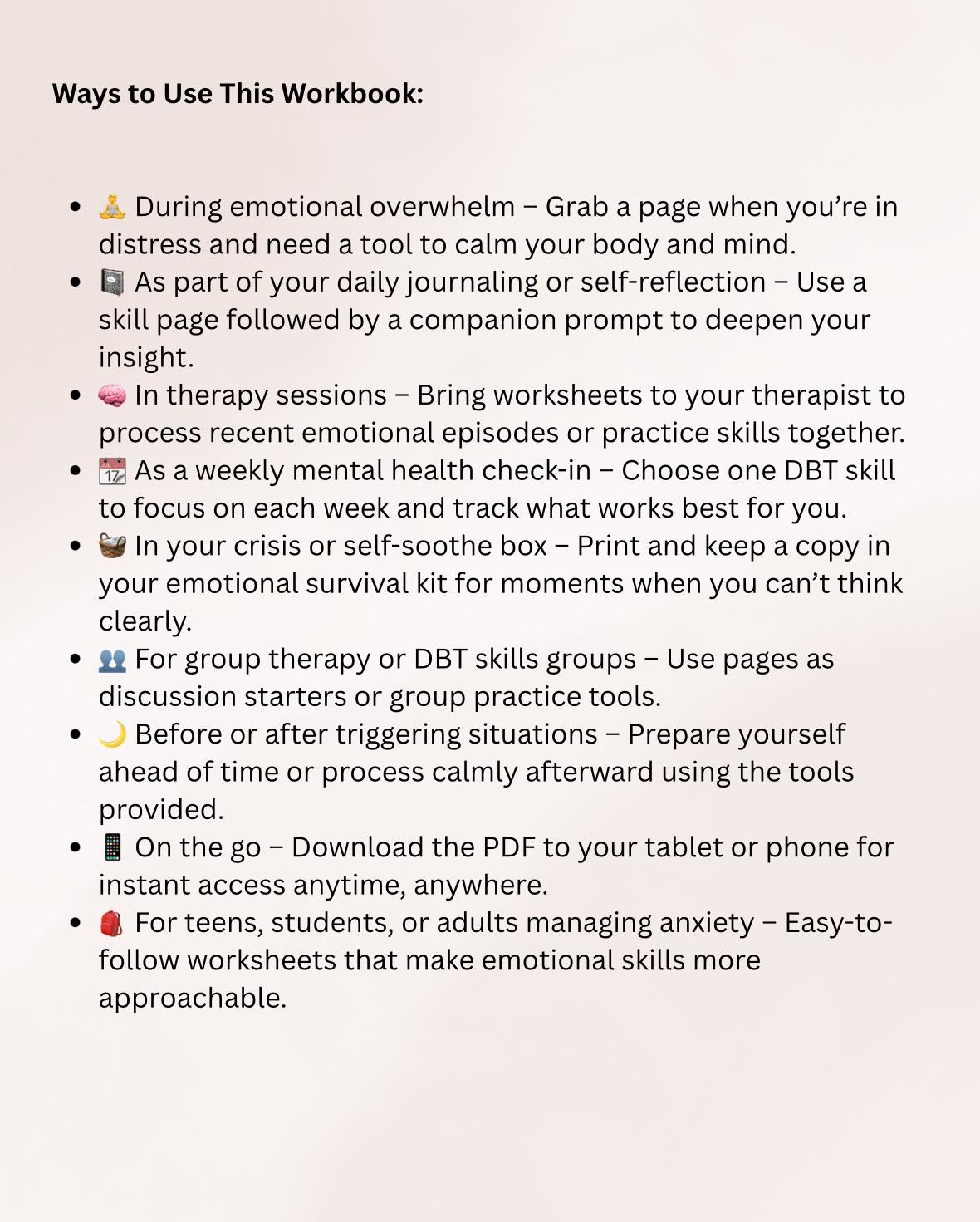 DBT Emotion Regulation Toolkit Worksheets for Distress Tolerance ...