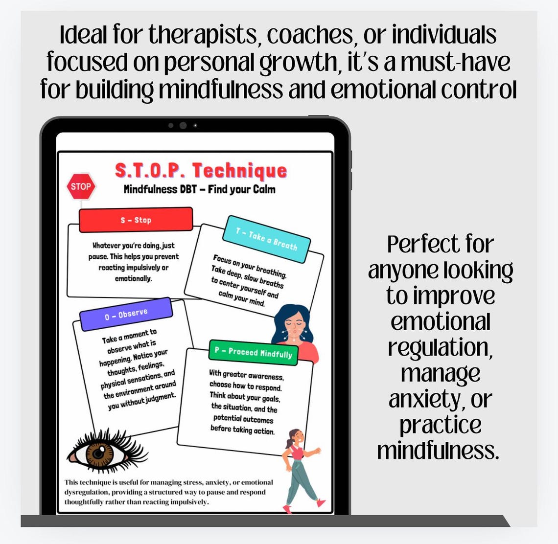 DBT Grounding Technique STOP Grounding Exercise Mindfulness Tool Social ...