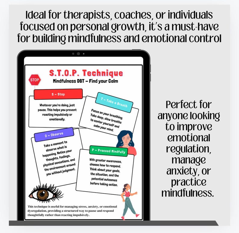 DBT Grounding Technique STOP Grounding Exercise Mindfulness Tool Social ...