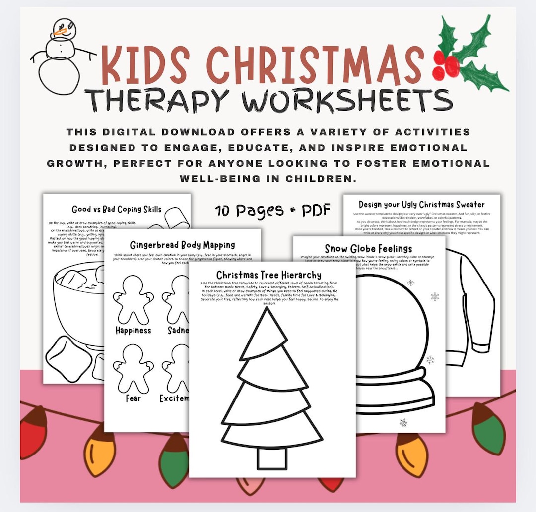 Kids Christmas Therapy Worksheets: Emotional Check-in Activities ...