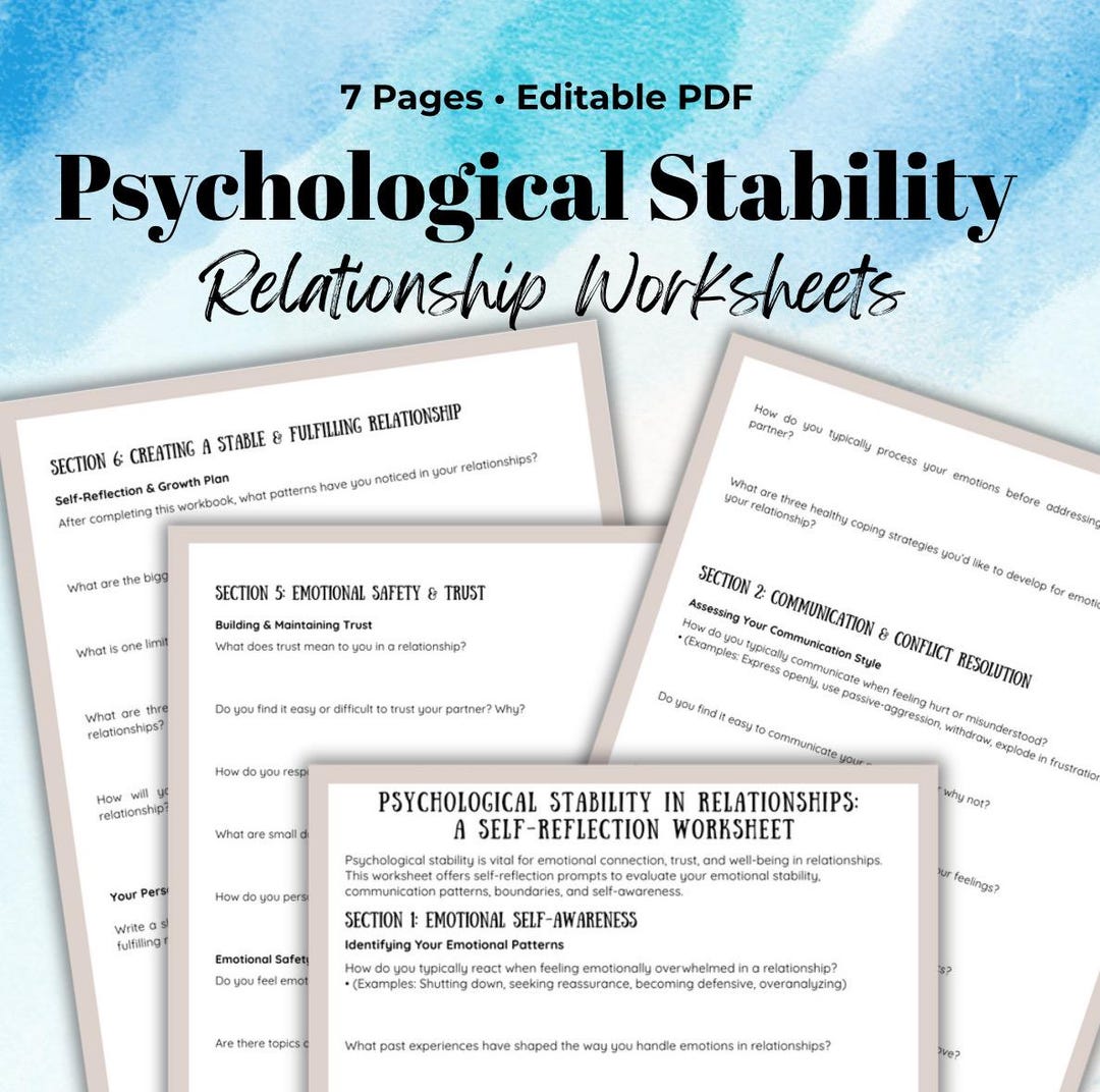 Psychological Stability in Relationships Worksheet Self Reflection ...
