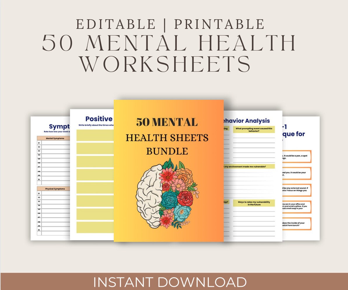 Mental Health Sheets Bundle for Mindfulness Anxiety Mood Behavior ...
