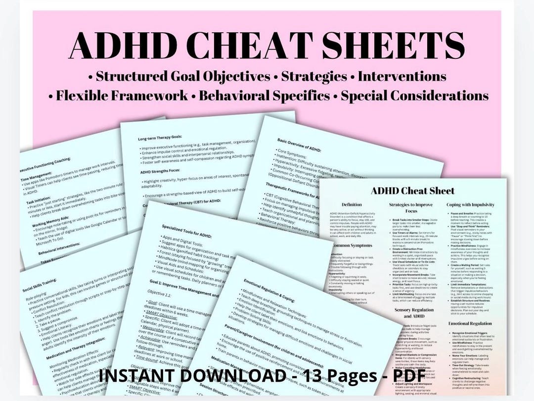 ADHD Cheat Sheets Attention Deficit Hyperactivity Disorder Resources ...