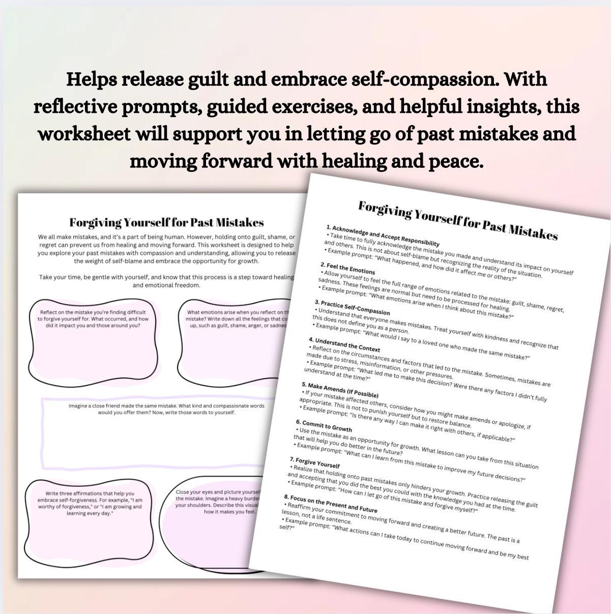 Self-forgiveness Worksheet: Guided Prompts for Emotional Healing (PDF ...