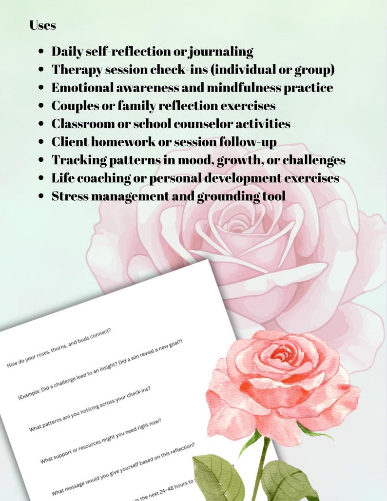 Rose Thorn Bud Worksheet, Daily Reflection & Mental Health (PDF) - Etsy