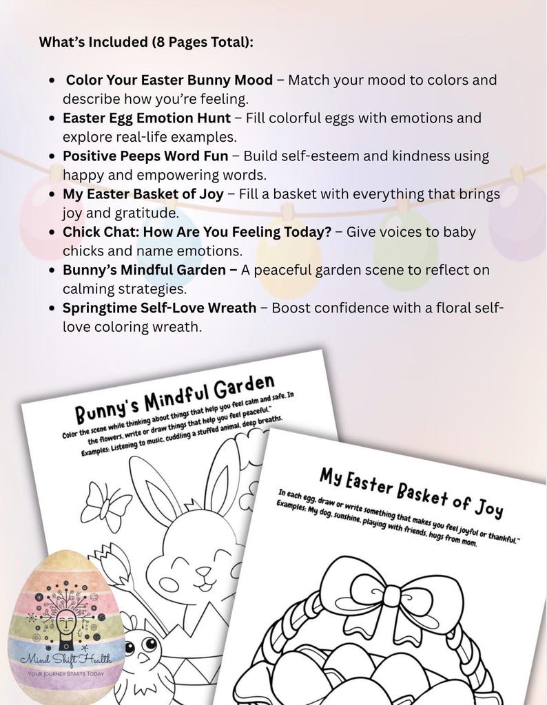 Easter Mental Health Coloring Pages: Kids Emotional Wellness (printable ...