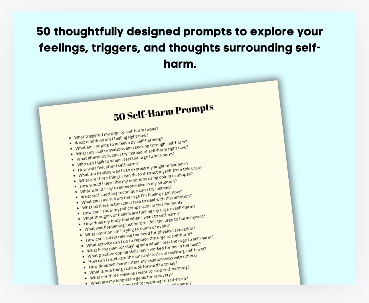 Self Harm Alternatives Worksheet Self Harm Journal Prompts Therapist ...