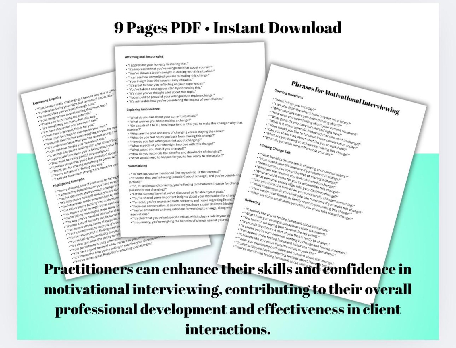 Motivational Interviewing Cheat Sheets for MI Therapist Manage Client ...