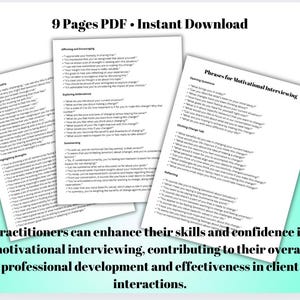 Motivational Interviewing Cheat Sheets for MI Therapist Manage Client ...