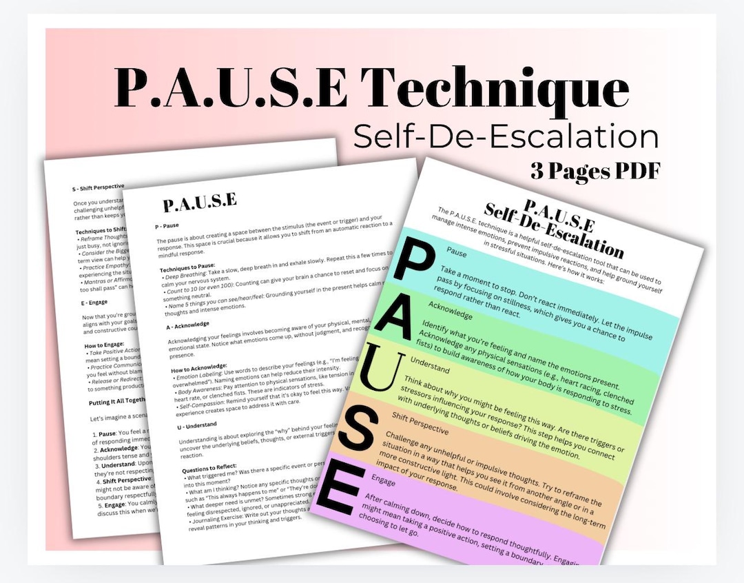 PAUSE Technique Self De-escalation Coping Strategies Navigate Conflicts ...