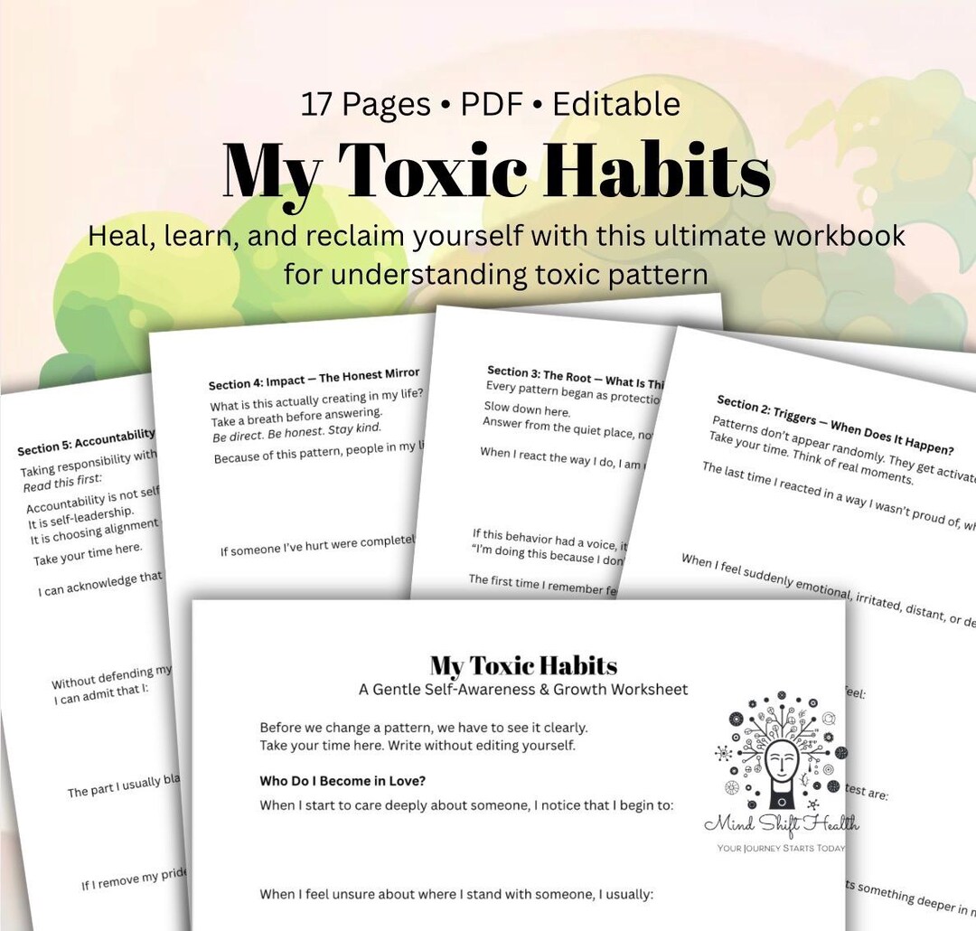 My Toxic Habits Workbook | Self-discovery Journal | Digital Therapy ...