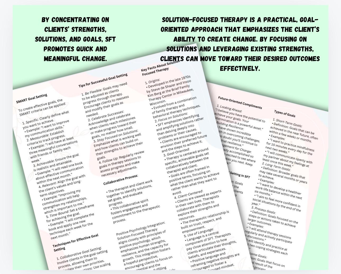 Solution Focused Therapy Cheat Sheets SFT Resource Therapists Toolkit ...