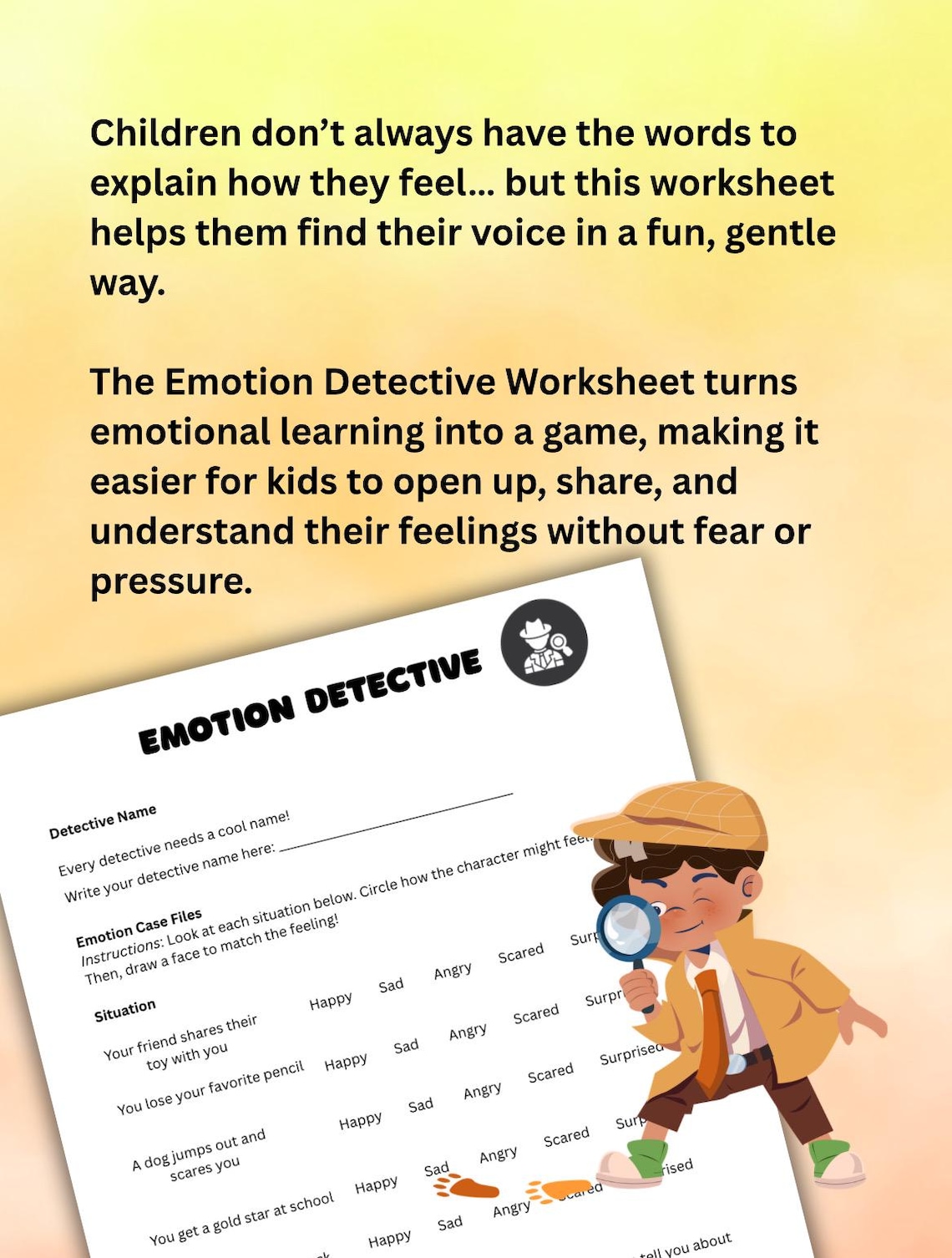 Emotion Detective Worksheet: Fun Therapy Tool for Kids (PDF) - Etsy
