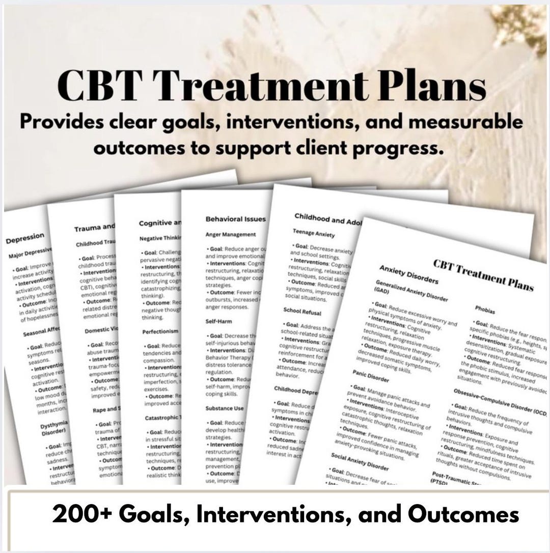 CBT Treatment Plans Guide Therapists Resource Therapy Tool Mental ...