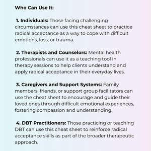 Radical Acceptance Cheat Sheet DBT Dialectical Behavioral Therapy ...