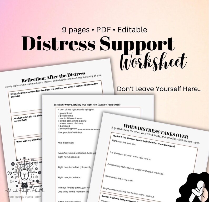 Distress Tolerance Worksheet for Anxiety & Emotional Overwhelm In-the ...