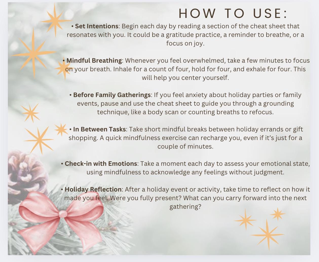 Christmas Mindfulness Cheat Sheet Anxiety and Holiday Stress Therapy ...