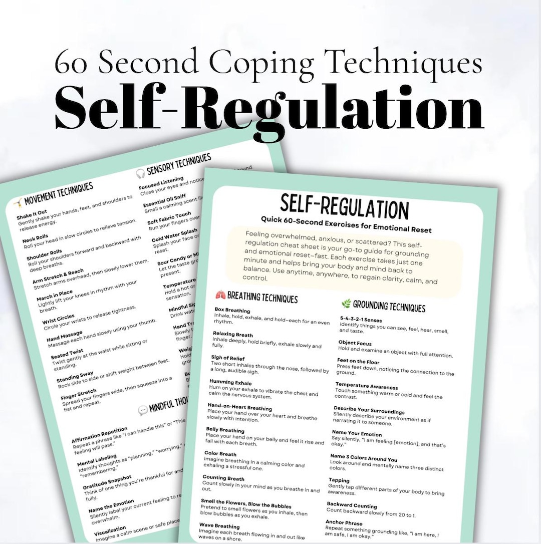 Self-regulation Cheat Sheet PDF 60-second Grounding & Coping Skills ...