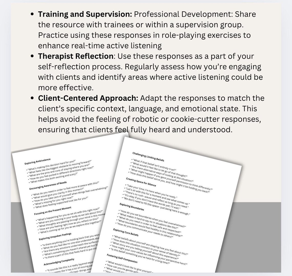 Active Listening Responses for Therapists: Communication Toolkit ...