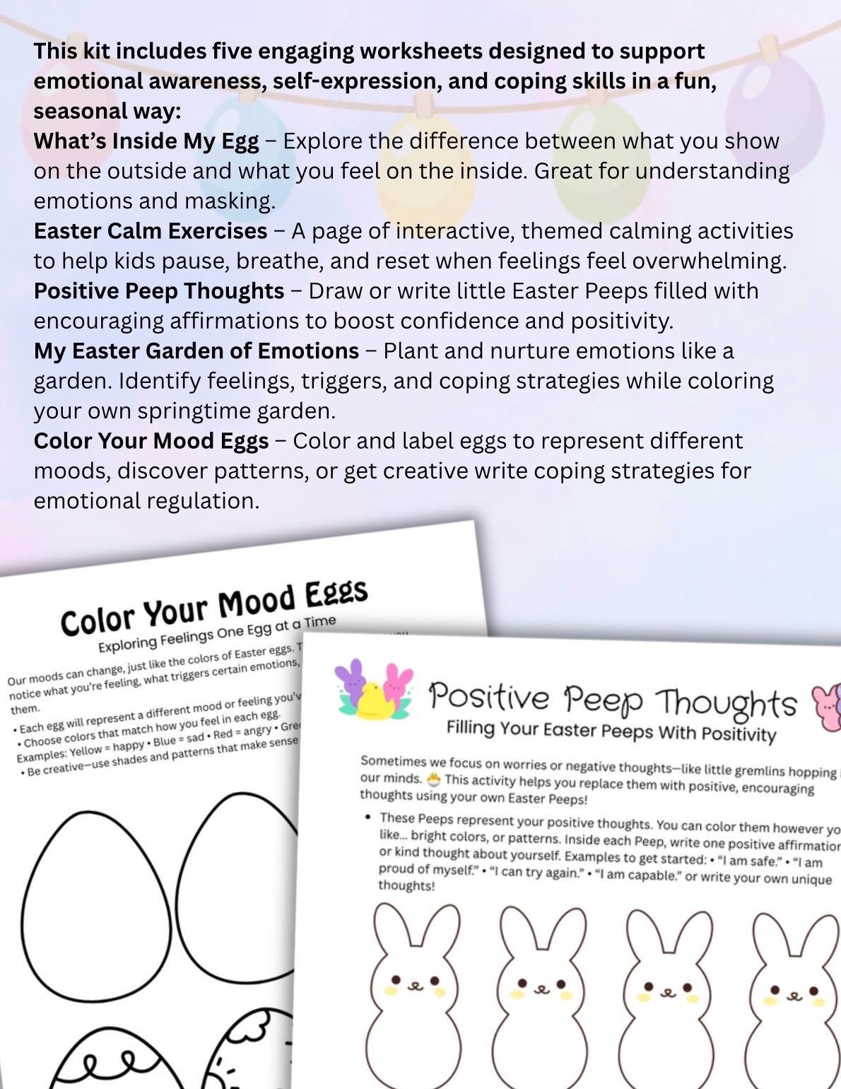 Easter Emotions Kit: Printable Mental Health Worksheets for Kids (ages ...