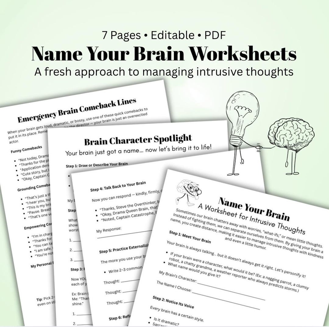 Humorous Brain Management Fun Worksheet Tame Intrusive Thoughts Change ...