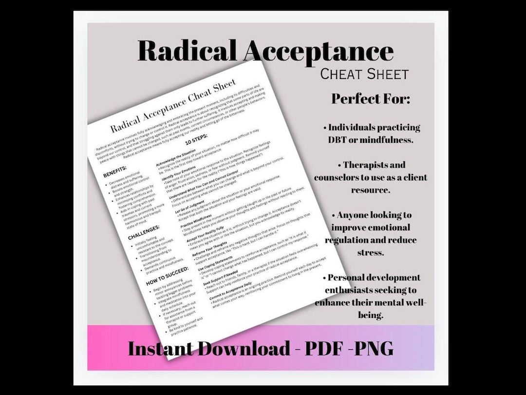 Radical Acceptance Cheat Sheet DBT Cheat Sheet Dialectical Behavioral ...