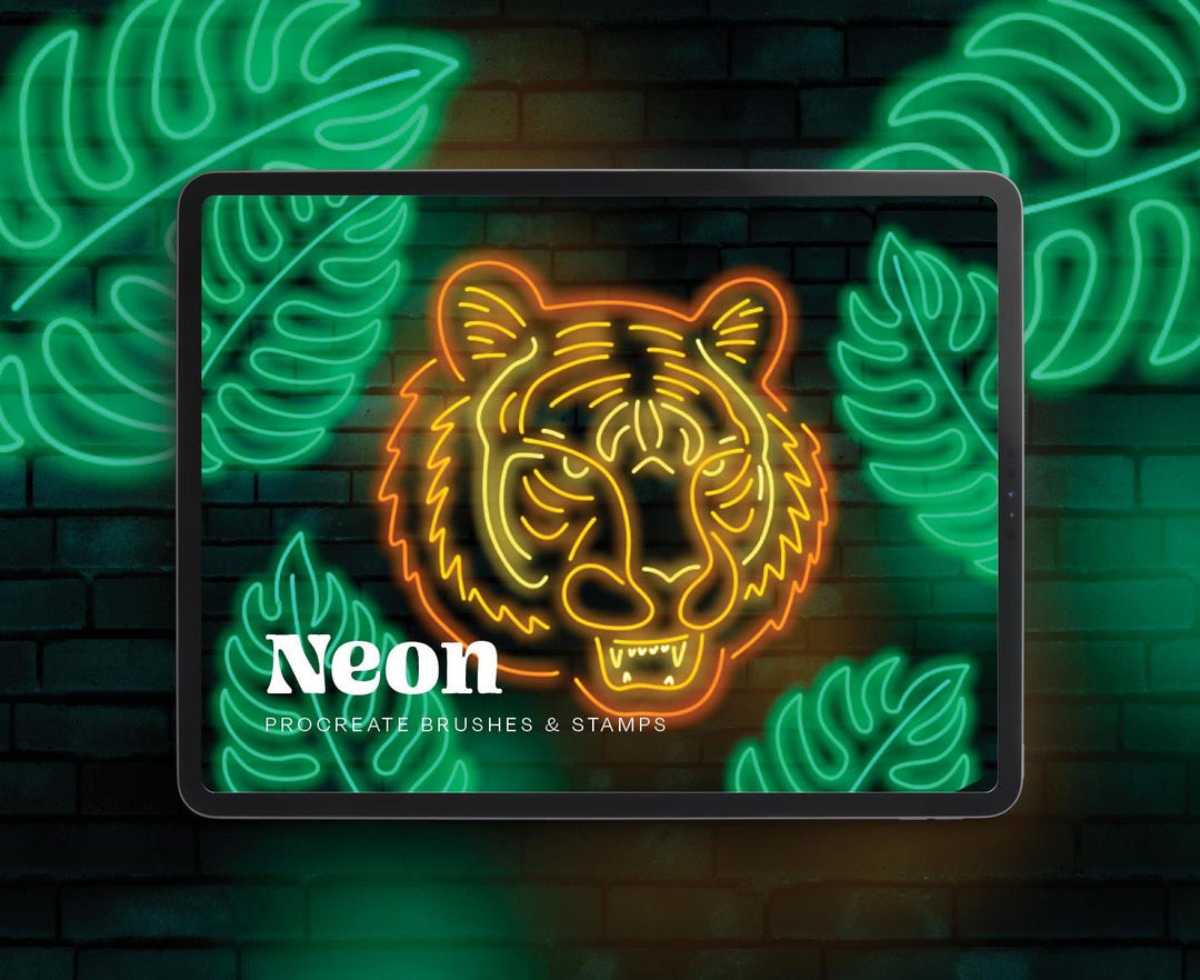 100 Neon Procreate Brushes and Stamps – Bright Shapes, Glow Patterns ...