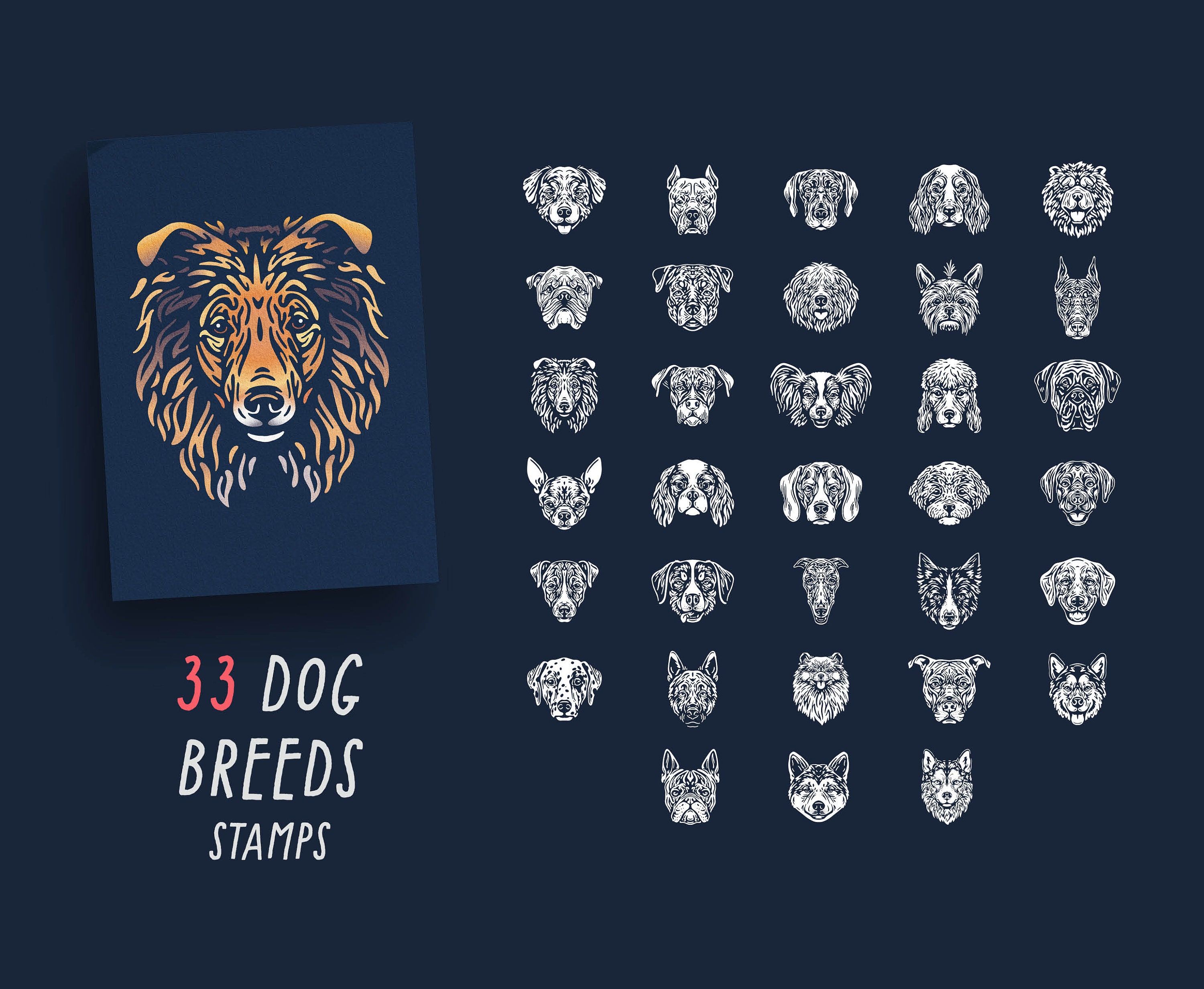 Pet Portrait Procreate Stamp Brushes for Creating Dogs Portraits 33 Dog ...