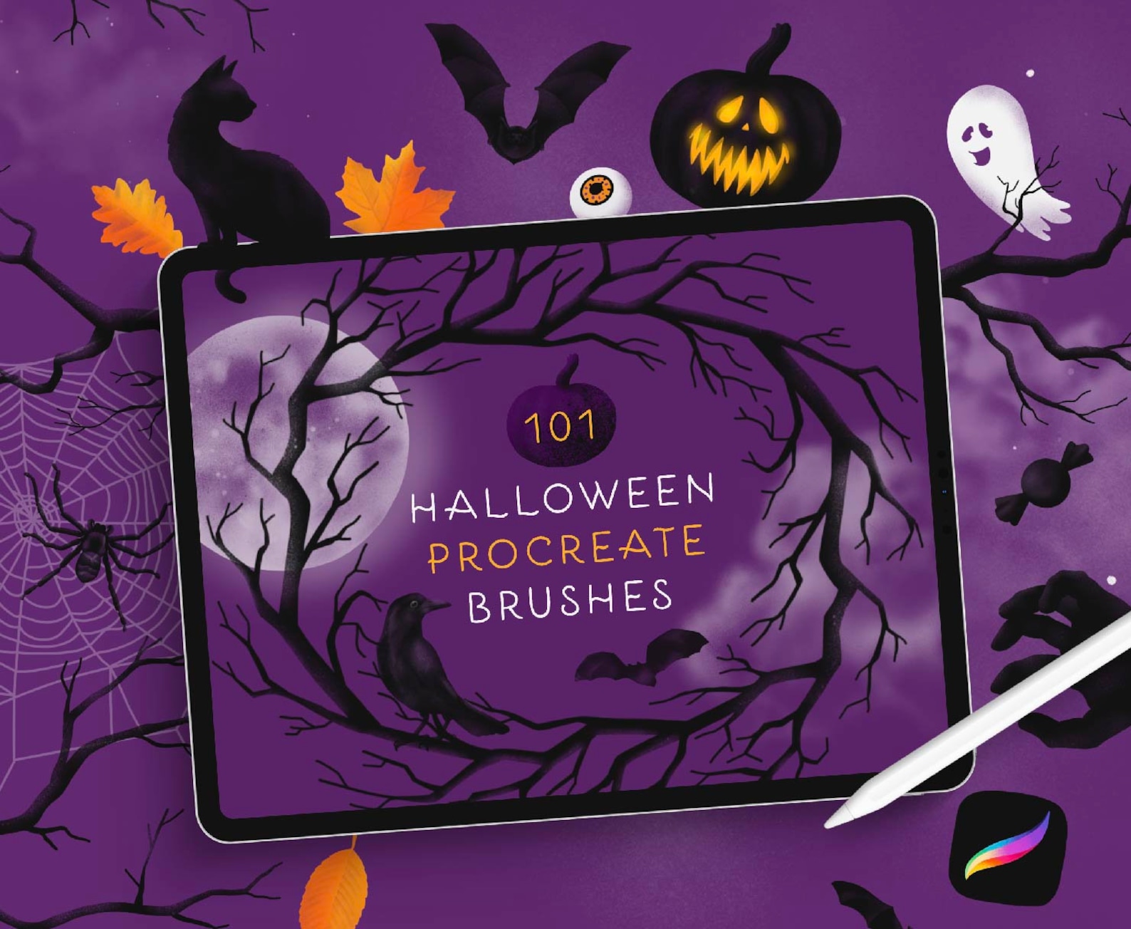 101 Halloween Procreate Brushes Create Spooky Compositions - Etsy
