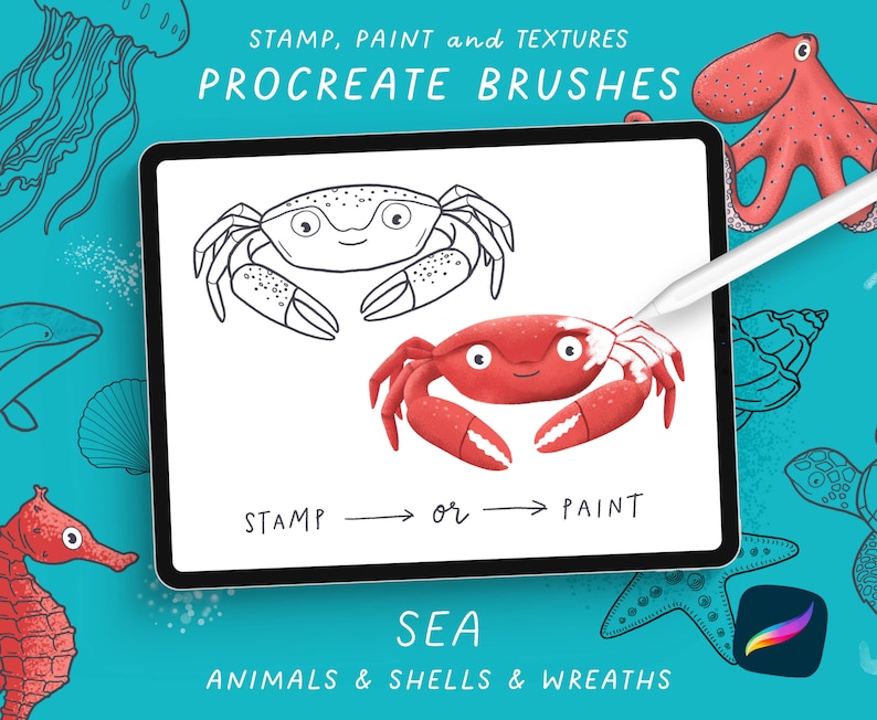 Procreate Sea Animals Stamps and Texture Brushes Make Cute - Etsy