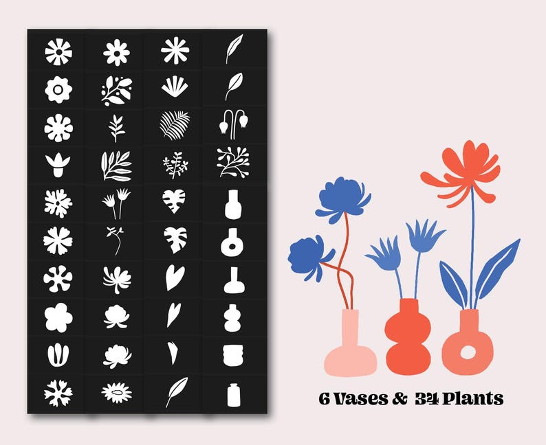 Creative Cut Out Procreate Stamps and Brushes - Botanical Vases, Plants ...