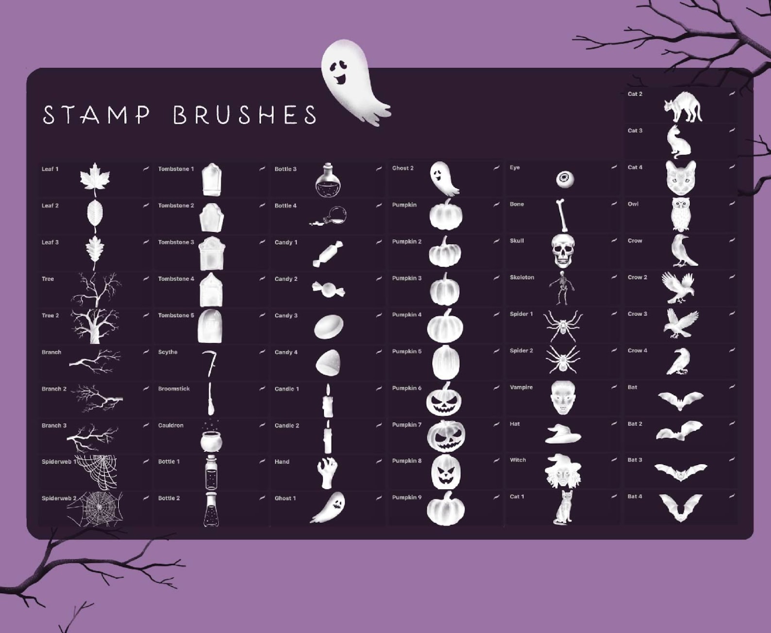 Halloween Procreate Stamp Set – 100+ Brushes With Pumpkins, Bats ...