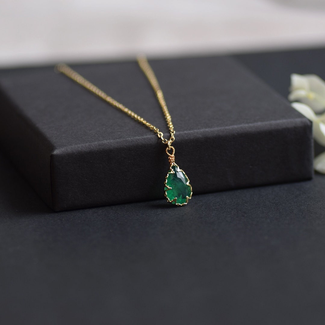 Collier vert émeraude de laboratoire, collier pendentif en pierre de ...