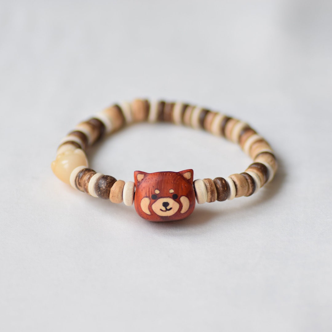 Red Panda Bracelet,cute Animal Lover Gift,coconut Wooden Bracelet,panda ...