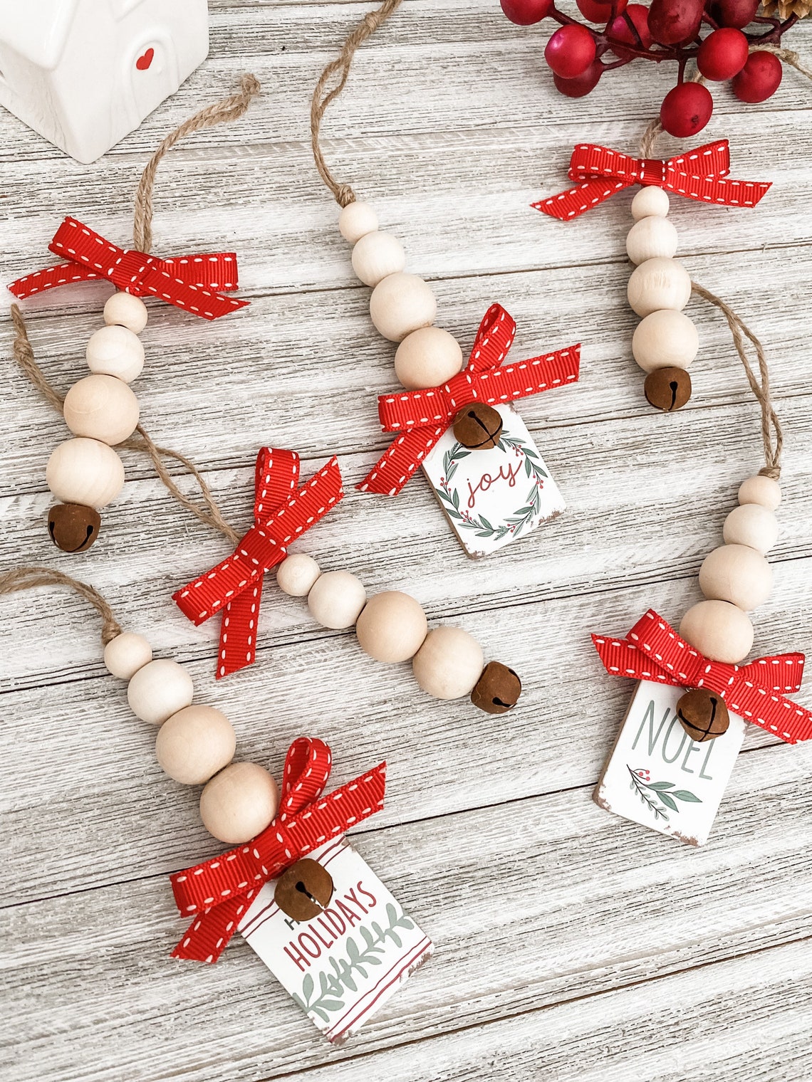 Ornament Set Red Ornaments Rustic Ornaments Christmas Tree - Etsy