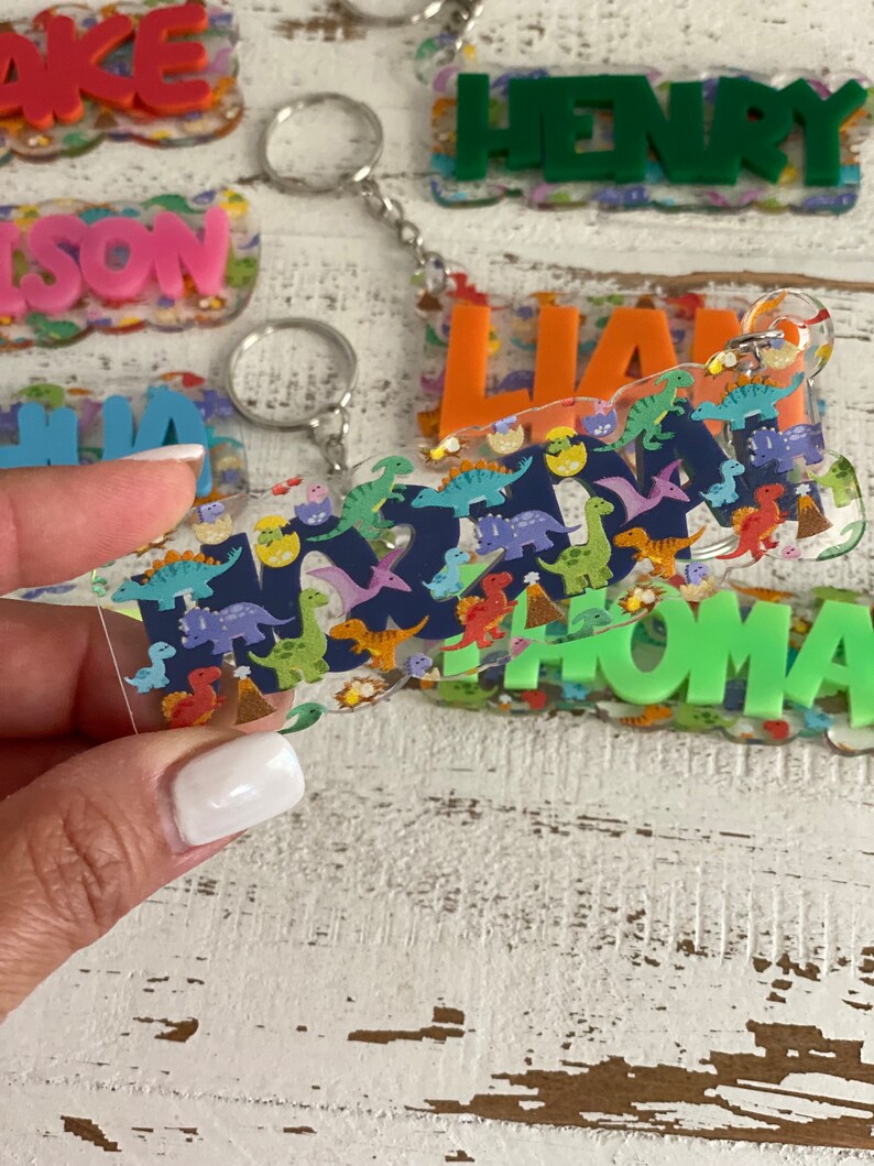 Personalized Dinosaur Keychain: Backpack or Diaper Bag Tag - Etsy