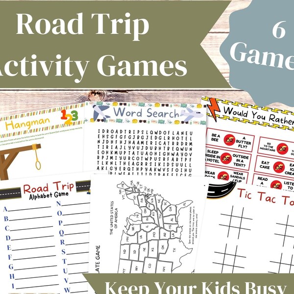 Road Trip Activity Games Printable for Kids / Families Including ...