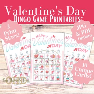 10 Valentine's Day Bingo Cards, Printable Valentine's Day Bingo ...