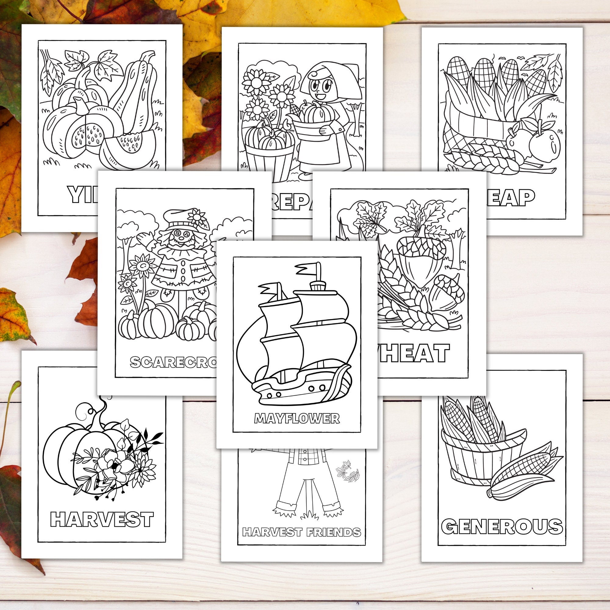 60 Fall Printable Coloring Pages, Autumn Printable Coloring Book for ...