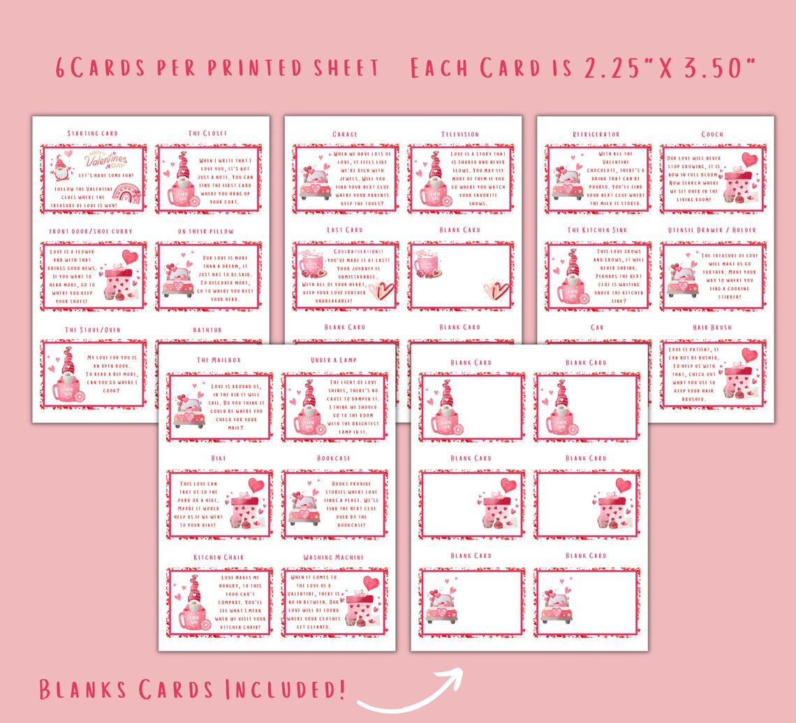 Valentine's Day Scavenger Hunt Cards, Valentine's Day Clues, Valentine ...