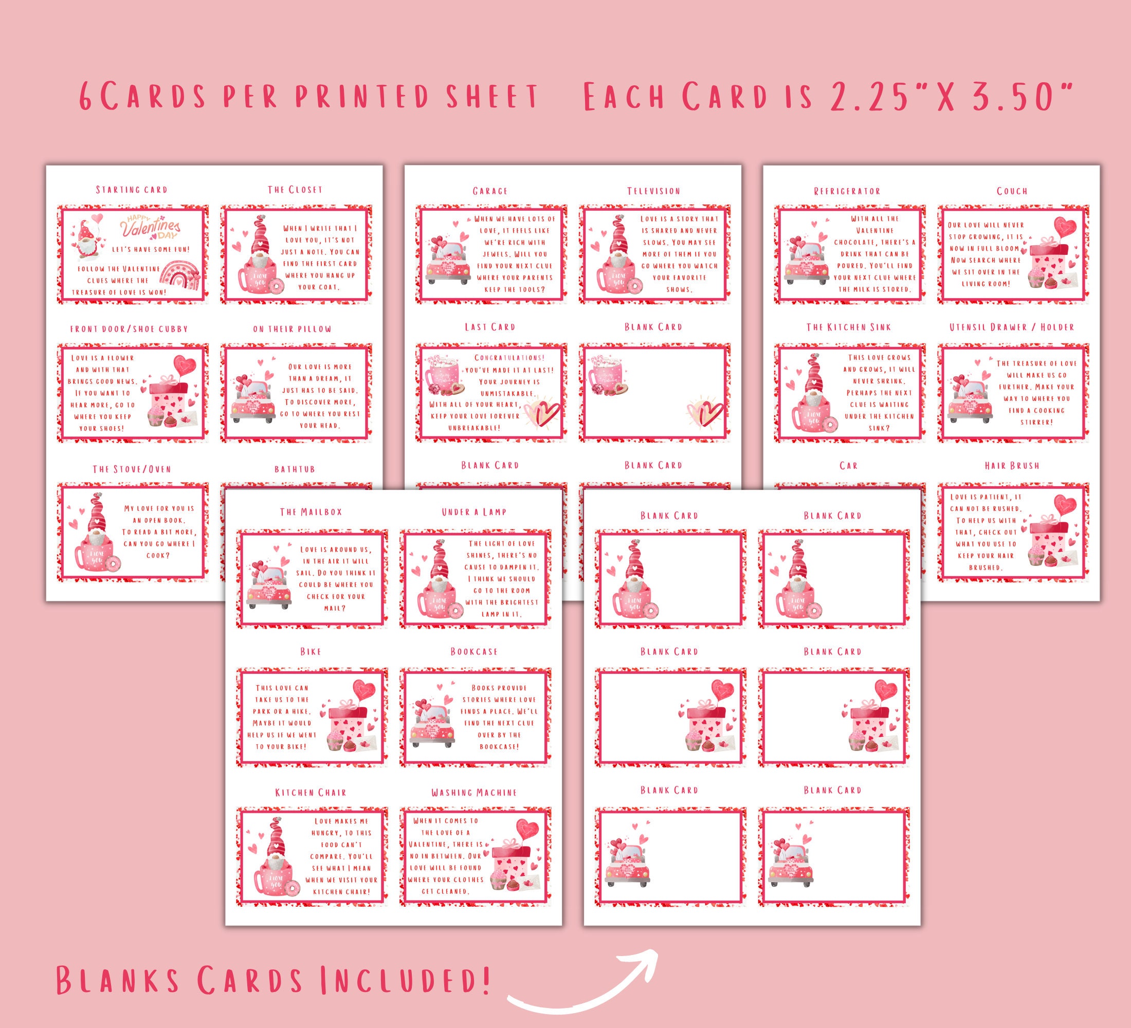 Valentine's Day Scavenger Hunt Cards, Valentine's Day Clues, Valentine ...