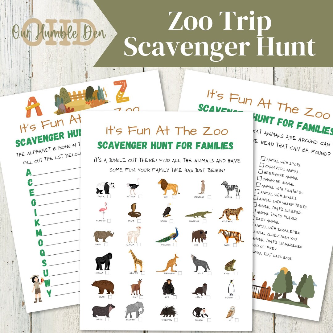 Scavenger Hunt for Zoo Trip Scavenger Hunt Bundle Printable Family Zoo ...